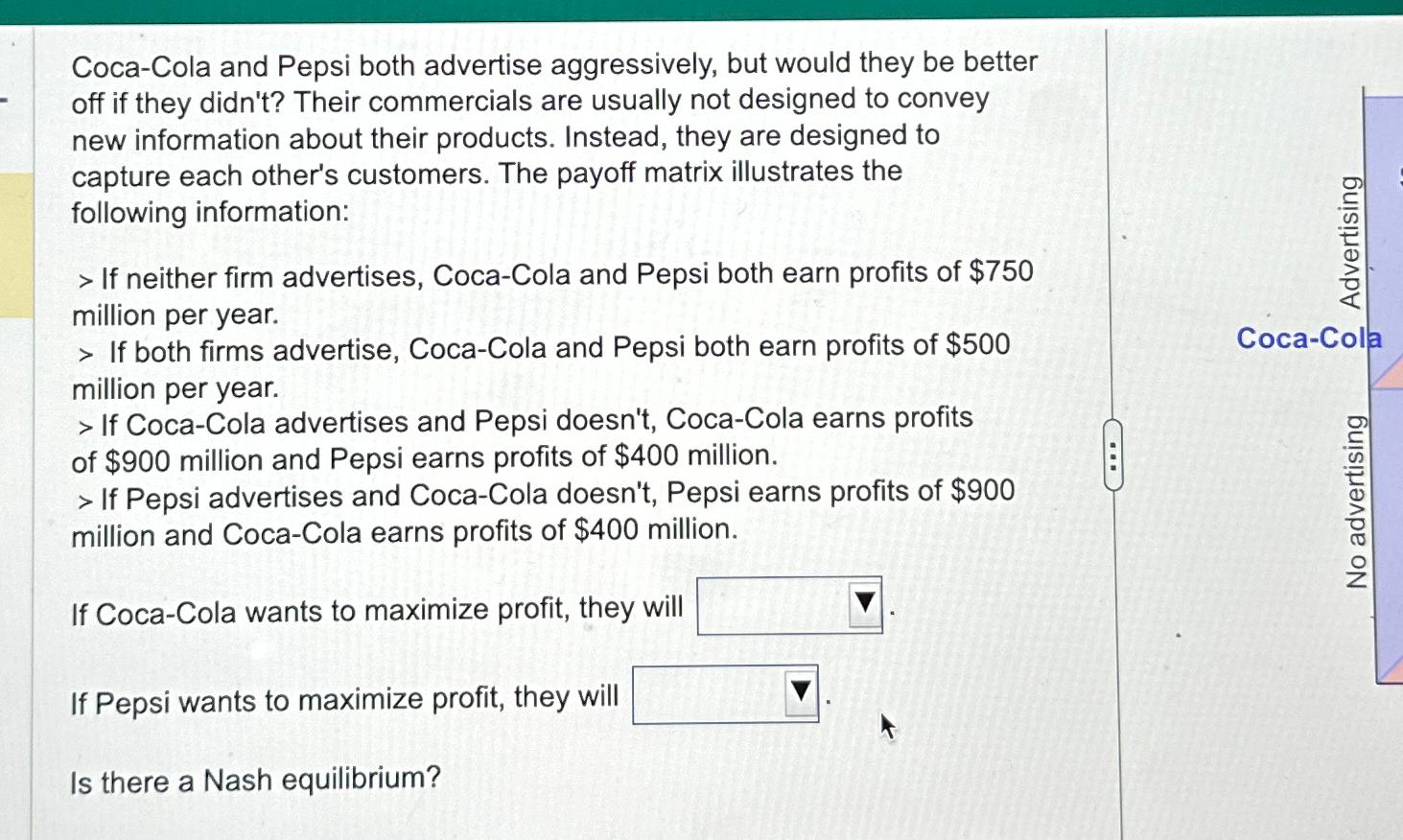 Solved Coca-Cola and Pepsi both advertise aggressively, but | Chegg.com