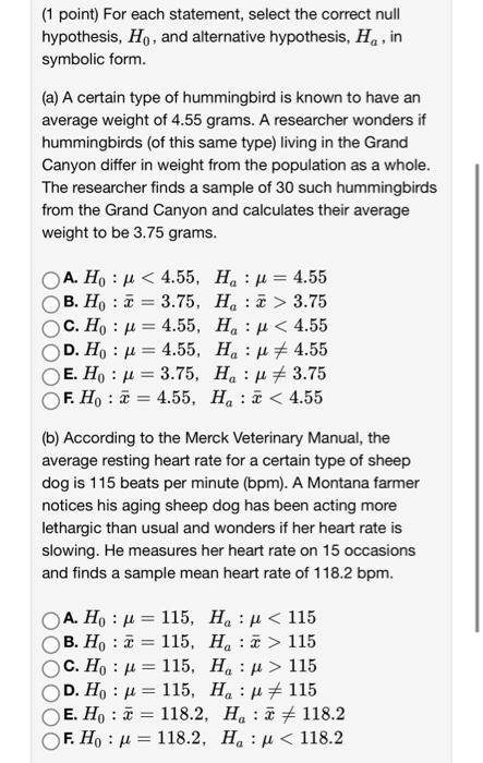 Solved ( 1 point) For each statement, select the correct | Chegg.com