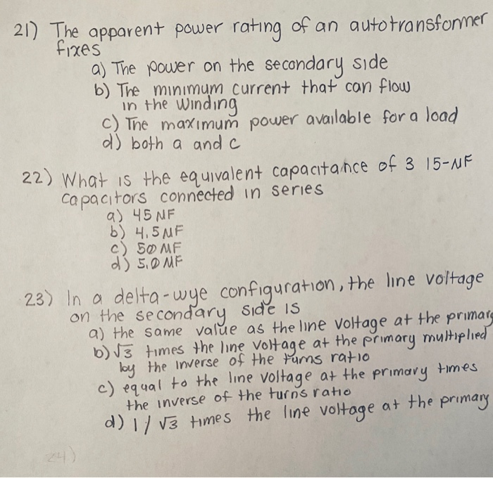 Solved 21) The apparent power rating of an auto transformer | Chegg.com