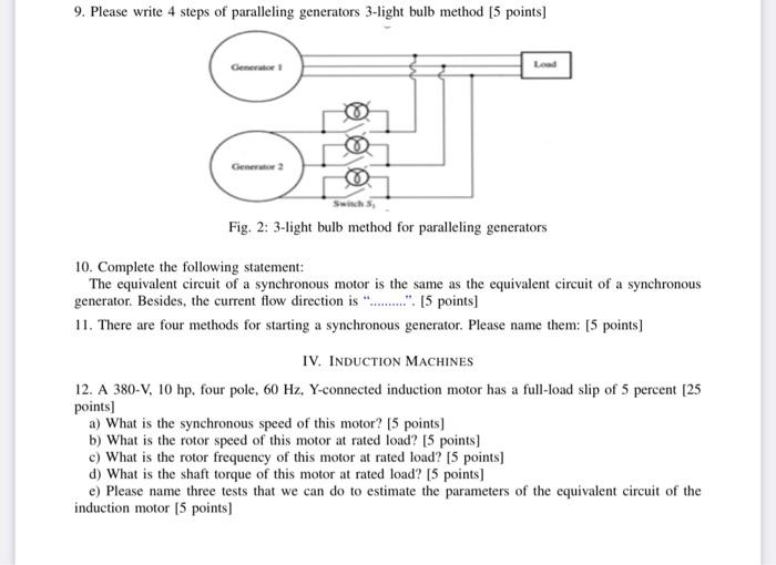 Solved 9. Please write 4 steps of paralleling generators | Chegg.com