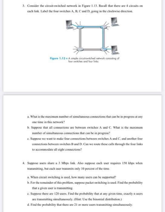 Solved 3. Consider the circuit-switched network in Figure | Chegg.com