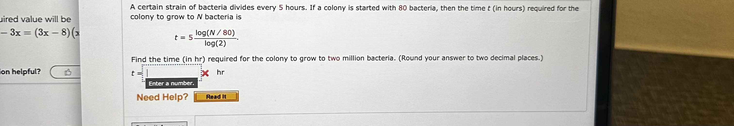 Solved A certain strain of bacteria divides every 5 ﻿hours. | Chegg.com