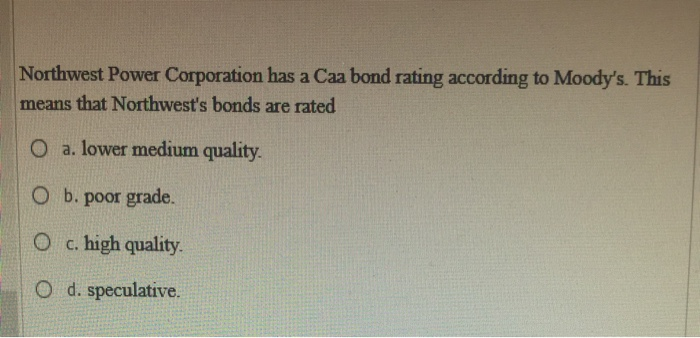 Solved Northwest Power Corporation has a Caa bond rating | Chegg.com