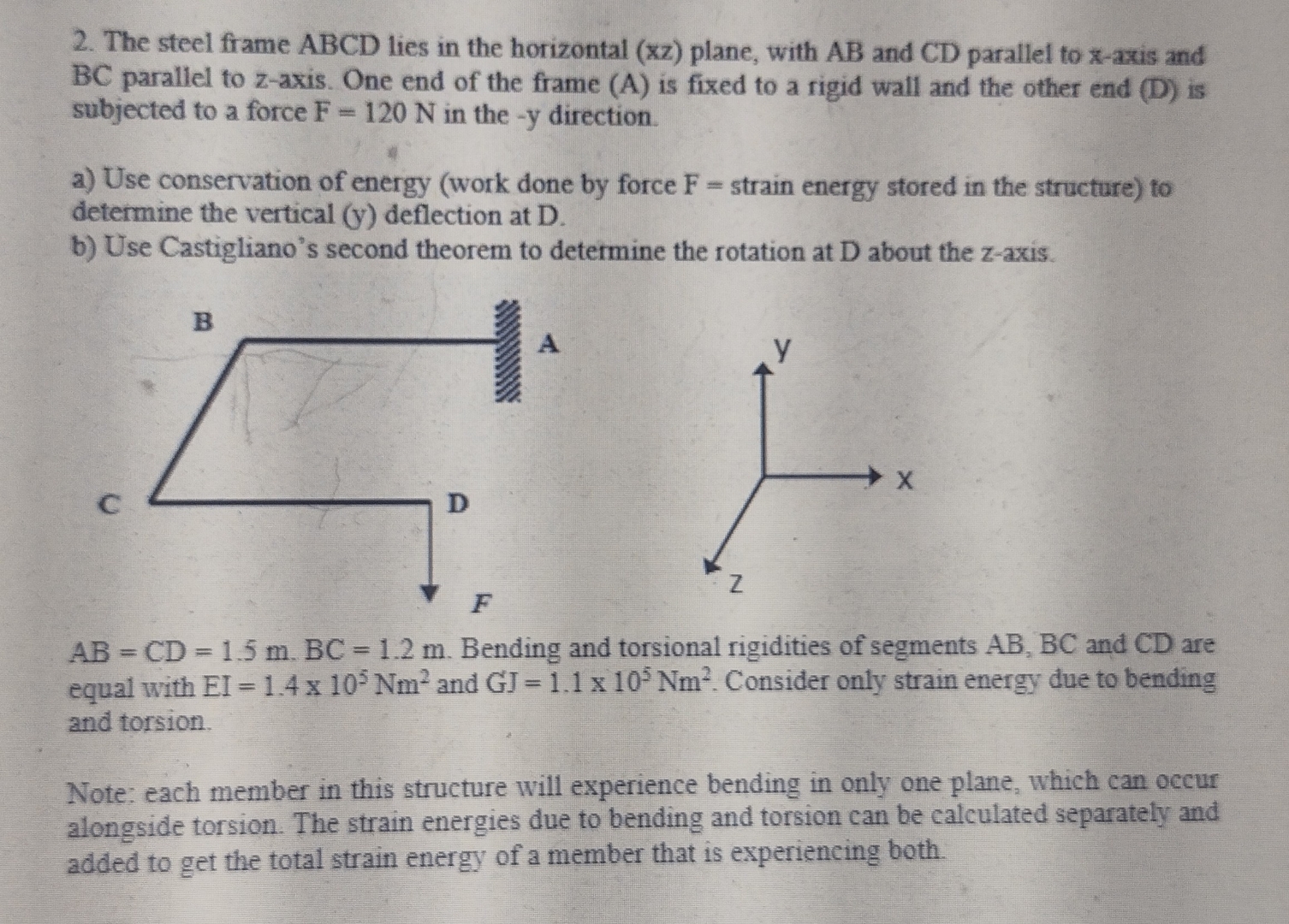 Solved The steel frame ABCD lies in the horizontal ( ﻿xz ) | Chegg.com
