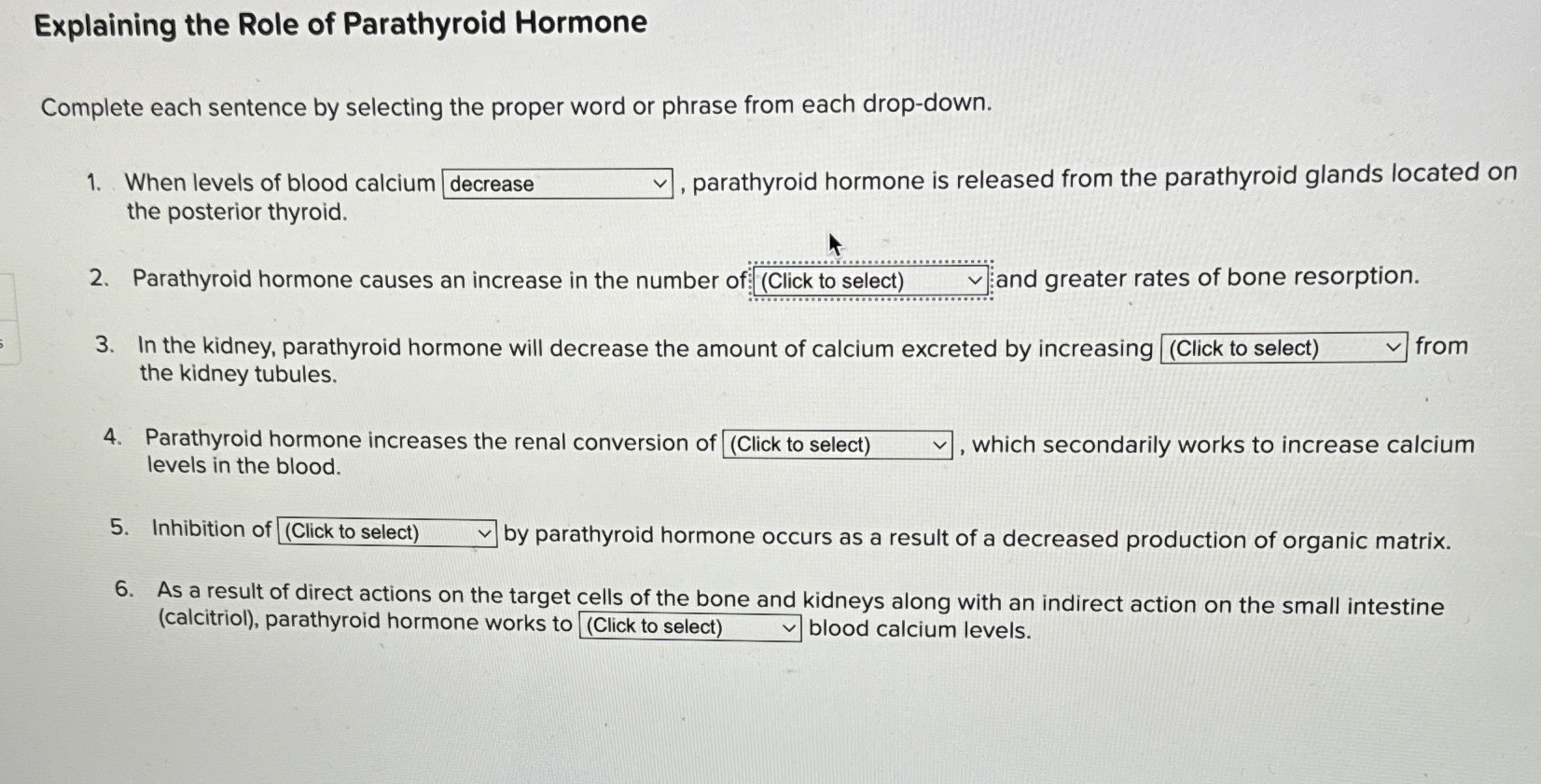 Solved Explaining the Role of Parathyroid HormoneComplete | Chegg.com