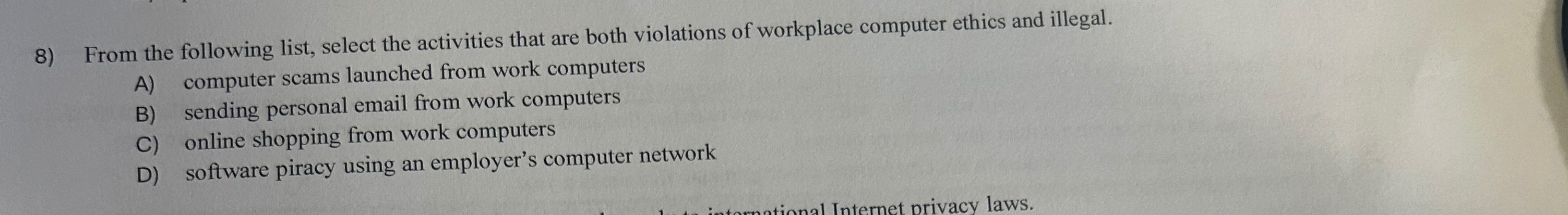 Solved From the following list, select the activities that | Chegg.com