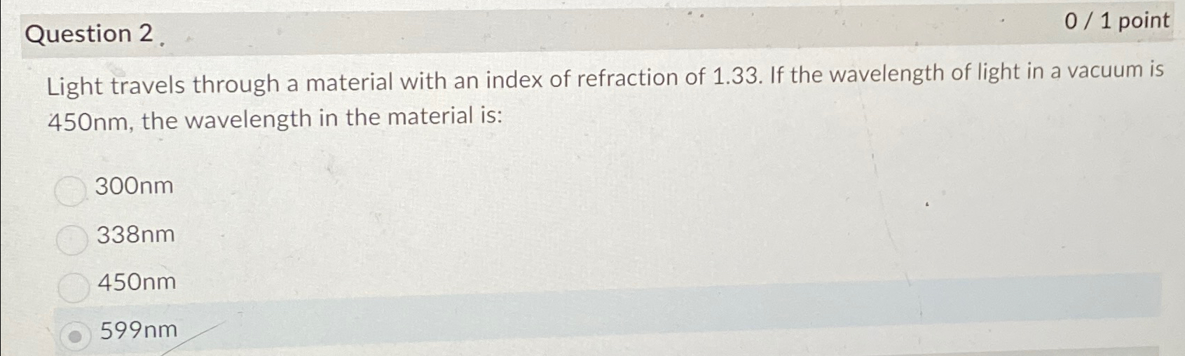 Solved Question 2 .01 ﻿pointLight travels through a material | Chegg.com