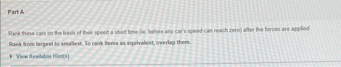 [Solved]: Part A Rank these cars on the basis of their spee