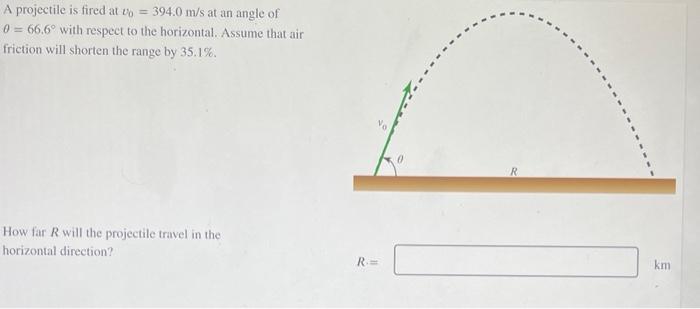 Solved A projectile is fired at v0=394.0 m/s at an angle of | Chegg.com