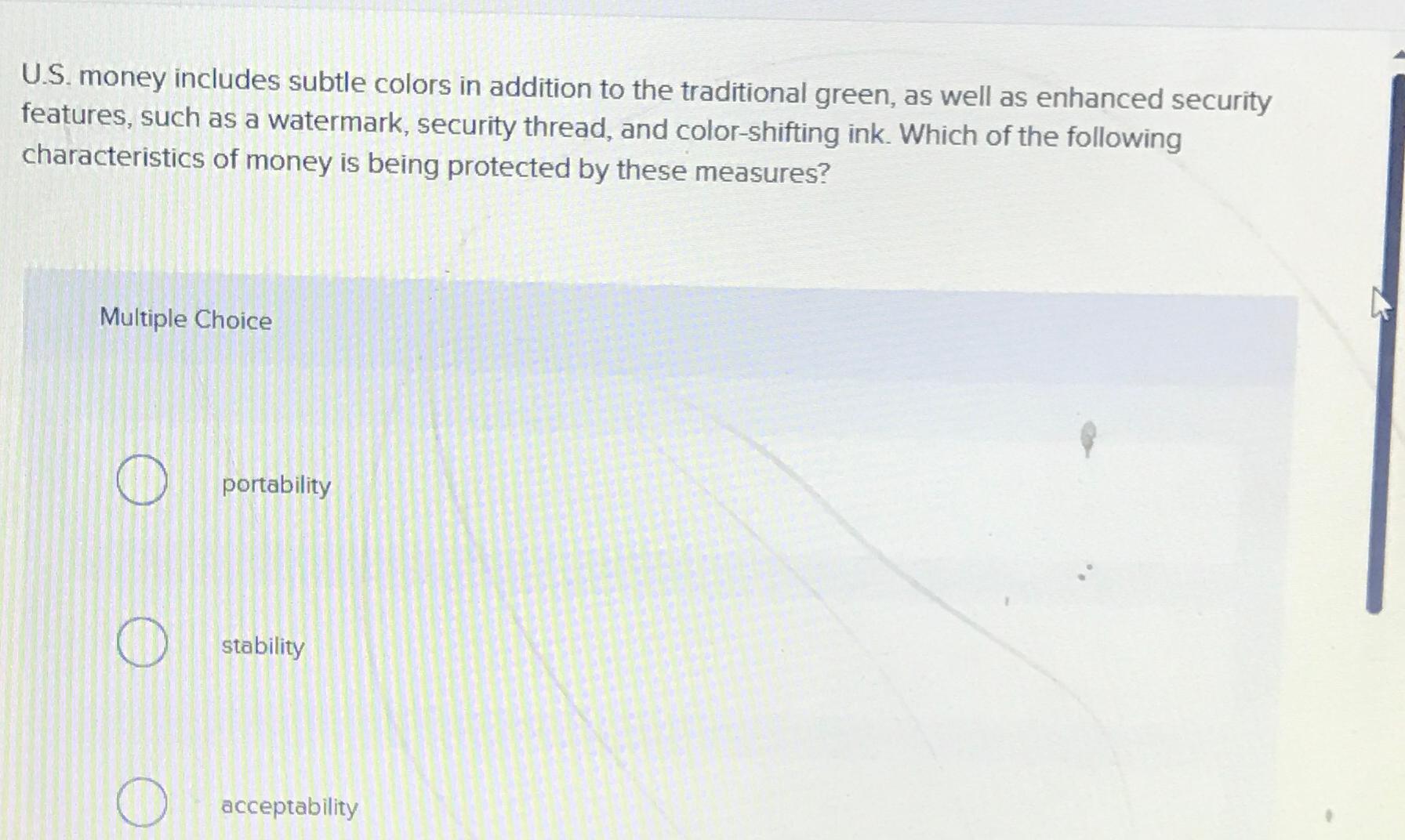 Solved U.S. ﻿money includes subtle colors in addition to the | Chegg.com