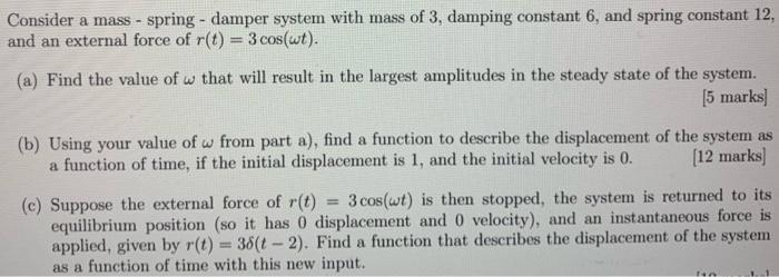 Solved Consider a mass - Spring - damper system with mass of | Chegg.com