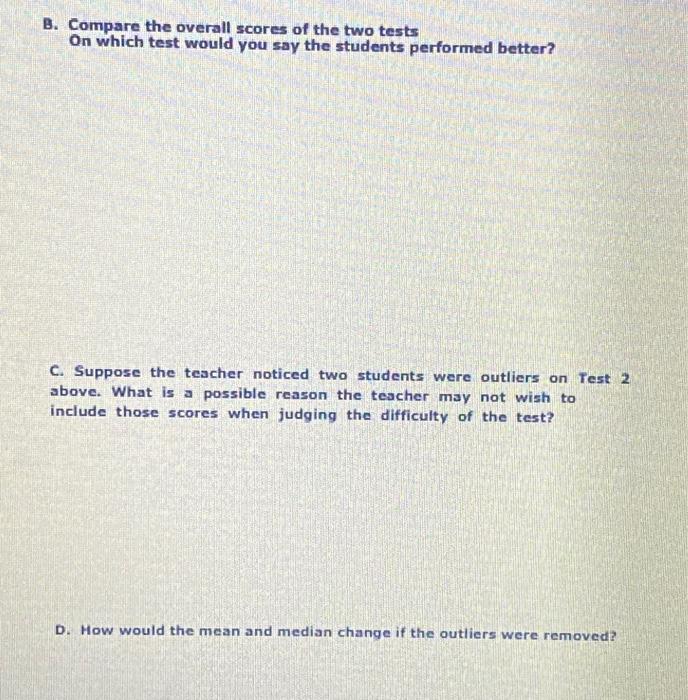 Solved B. Compare the overall scores of the two tests On | Chegg.com