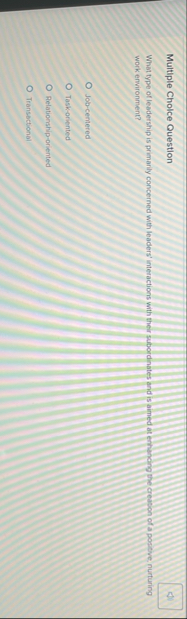 Solved Multiple Cholce QuestionWhat type of leadership is | Chegg.com