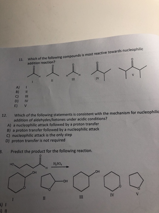 order of reactivity of carbonyl compounds towards nucleophilic addition
