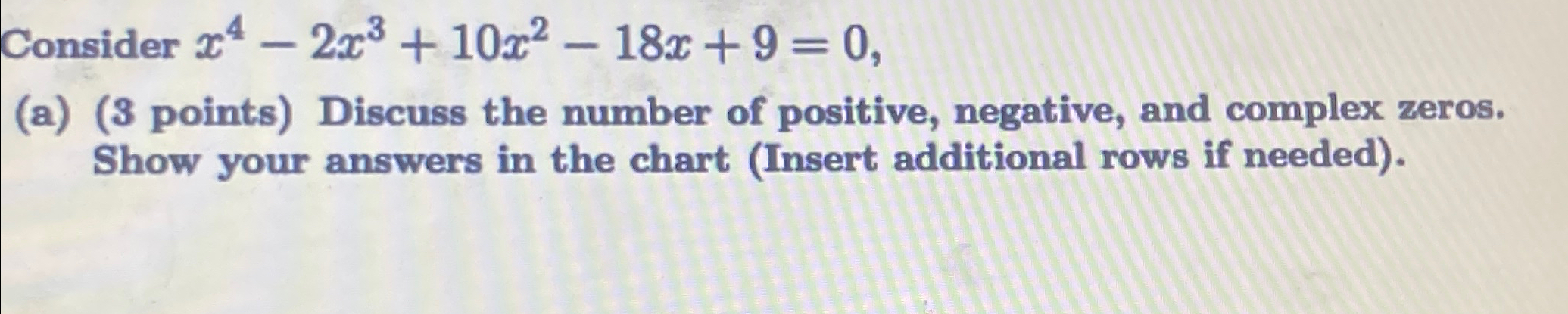 Solved Consider x4-2x3+10x2-18x+9=0,(a) (3 ﻿points) ﻿Discuss | Chegg.com