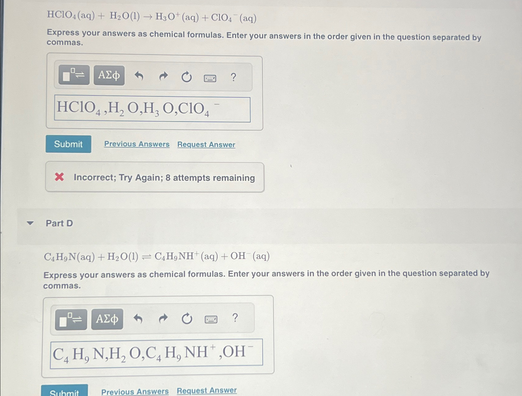 HClO4(aq)+H2O(l)→H3O+(aq)+ClO4-(aq)Express your | Chegg.com