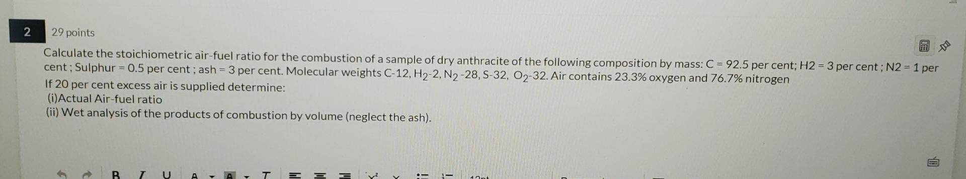Solved 2 29 points Calculate the stoichiometric air-fuel | Chegg.com