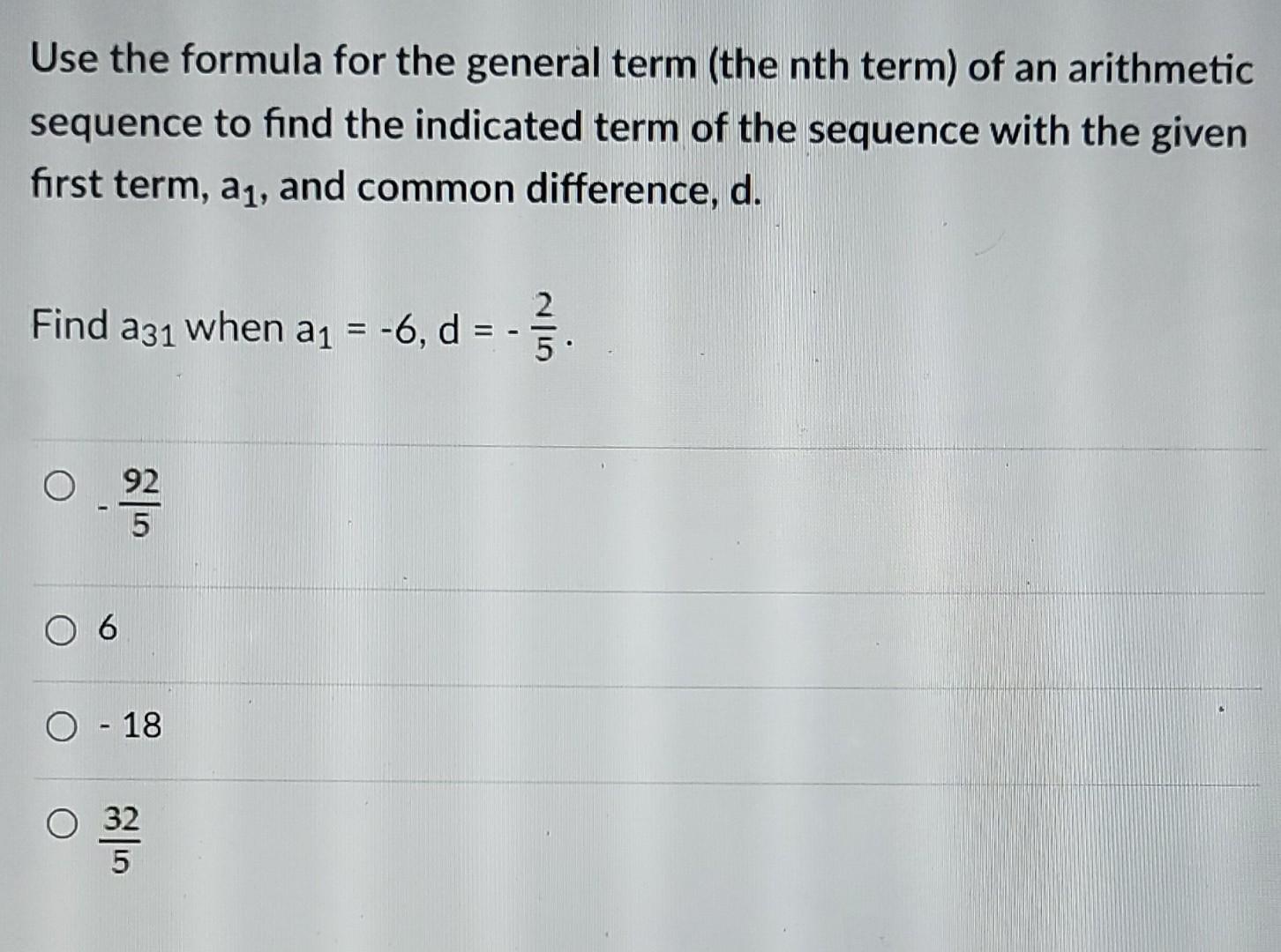 Solved Use the formula for the general term (the nth term) | Chegg.com