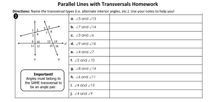 Solved Parallel Lines with Transversals Homework Directions: | Chegg.com