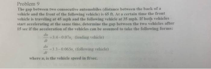 Solved Problem 9 The gap between two consecutive automobiles | Chegg.com