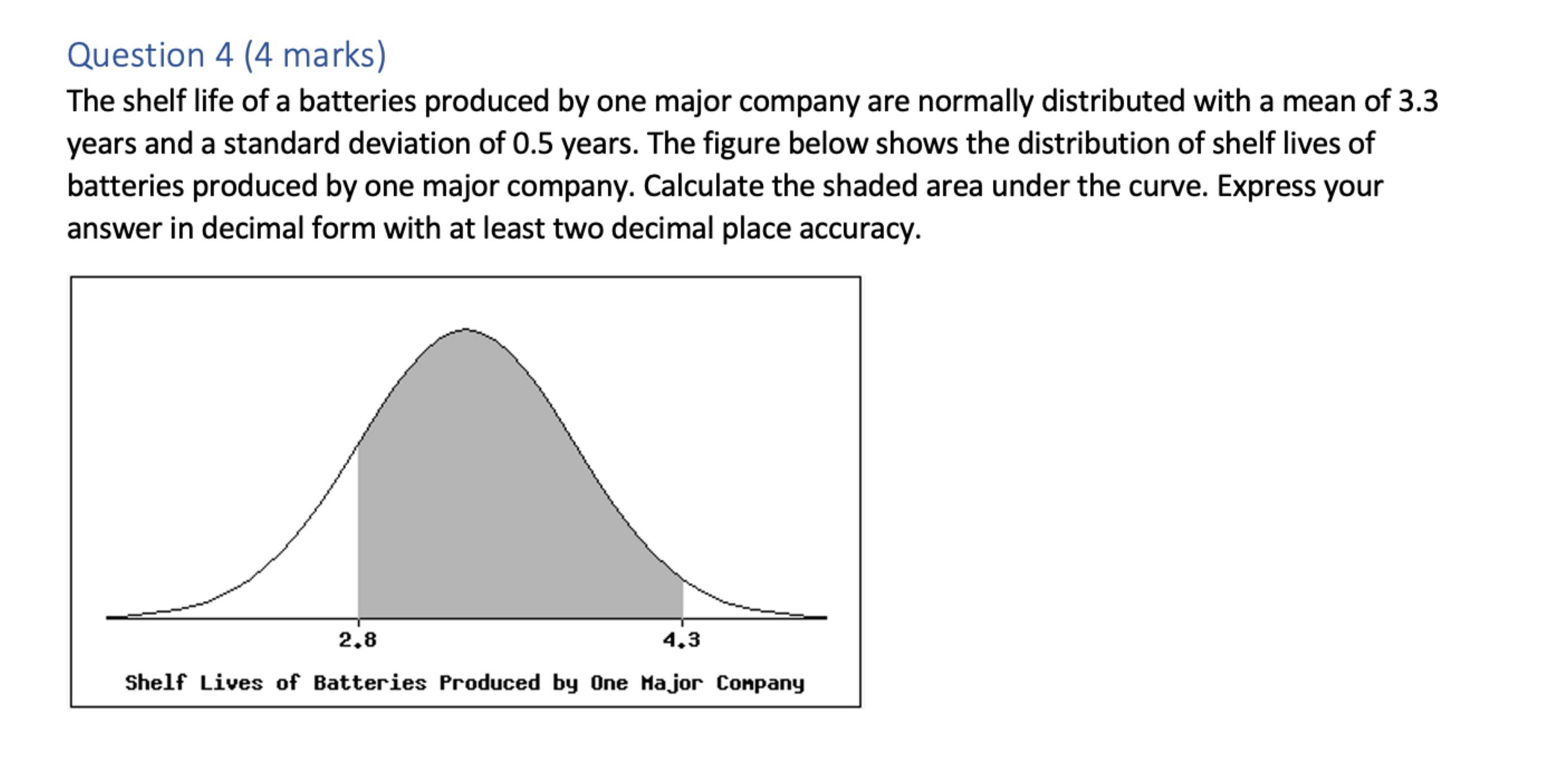 Solved Question 4 (4 ﻿marks)The shelf life of a batteries | Chegg.com