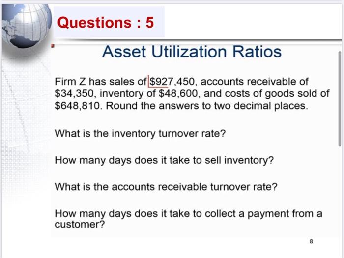Solved Questions : 5 Asset Utilization Ratios Firm Z has | Chegg.com