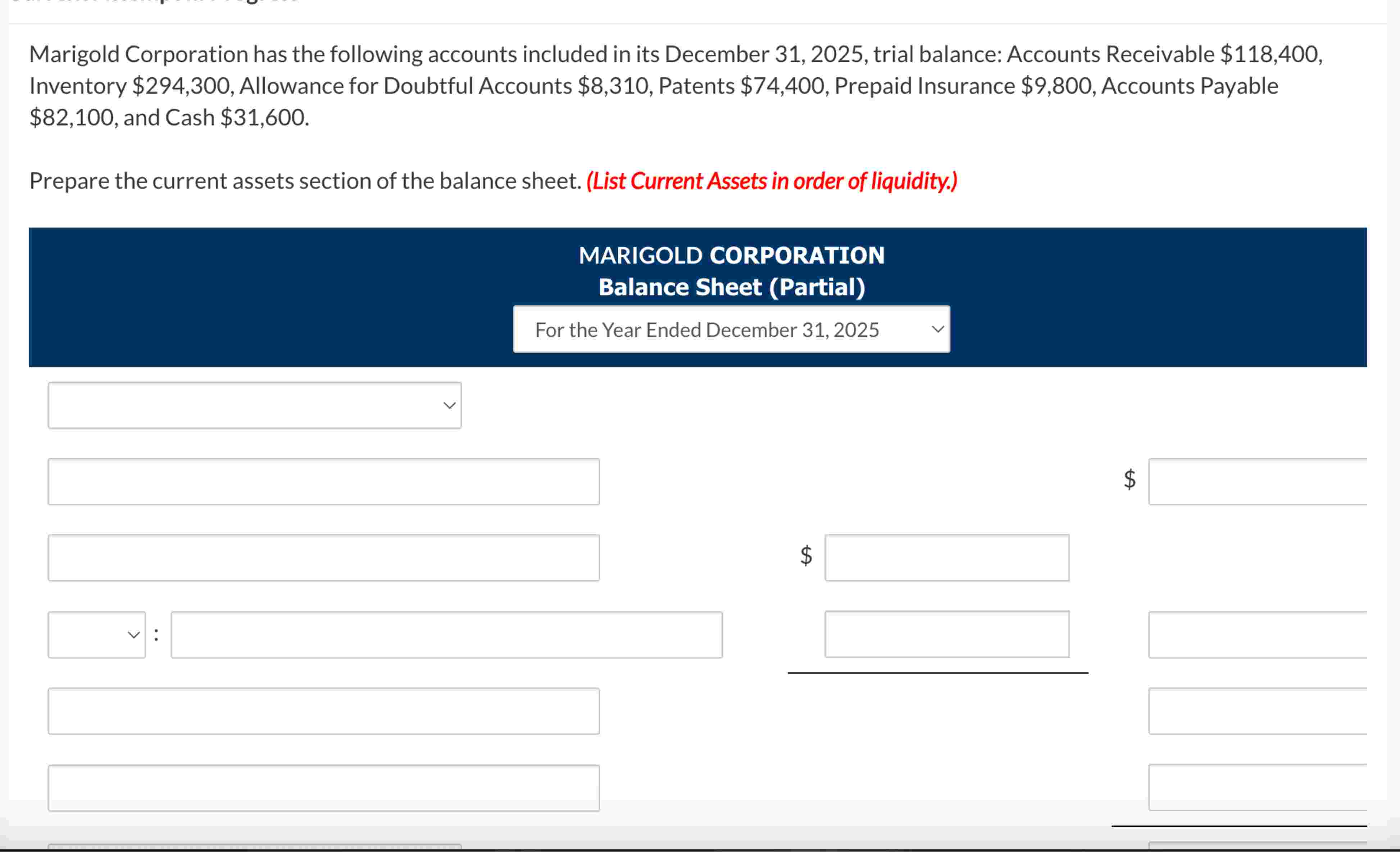 Solved Marigold Corporation has the following accounts | Chegg.com