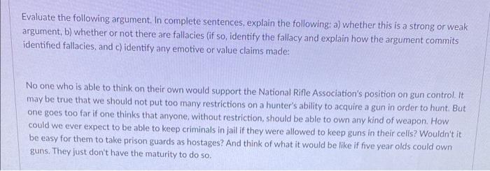 Evaluate the following argument. In complete | Chegg.com