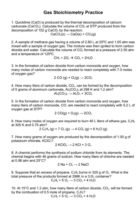 Solved Gas Stoichiometry Practice 1. Quicklime (Cao) is | Chegg.com