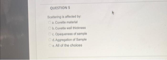 Solved Scattering is affected by: a. Cuvette material b. | Chegg.com