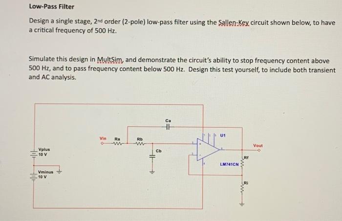 Solved Low-Pass Filter Design a single stage, 2nd order | Chegg.com