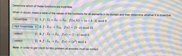 Solved - Determine which of these functions are invertible. | Chegg.com