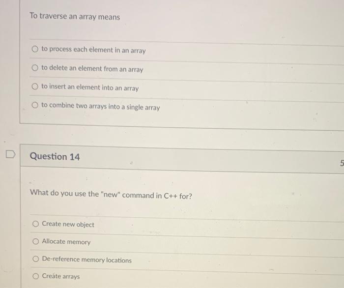 Solved To traverse an array means to process each element in | Chegg.com