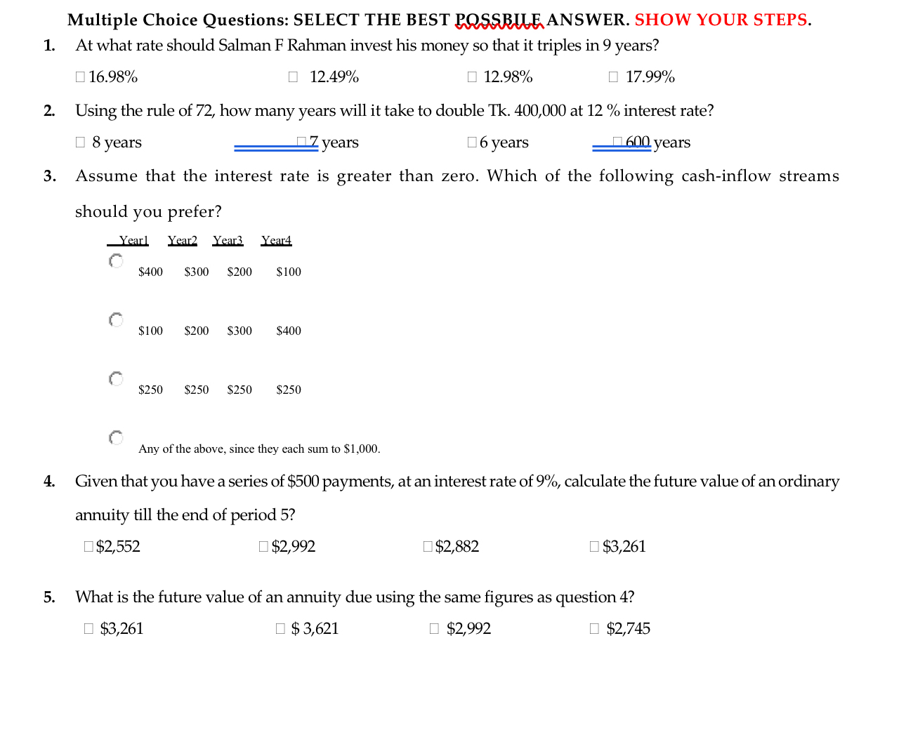 Solved Multiple Choice Questions: SELECT THE BEST | Chegg.com
