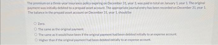 Solved The premium on a three-year insurance policy expiring | Chegg.com