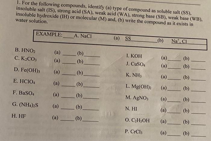 Solved 1. For the following compounds, identify (a) type of | Chegg.com