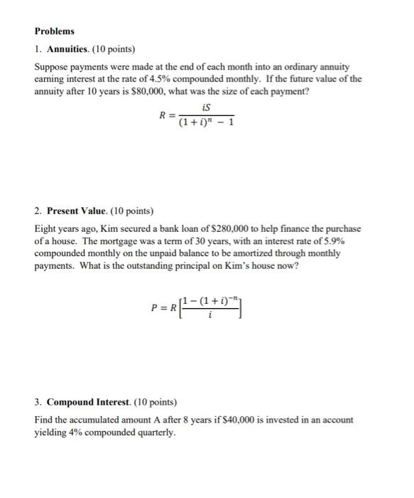 Solved Problems 1. Annuities. ( 10 points) Suppose payments | Chegg.com