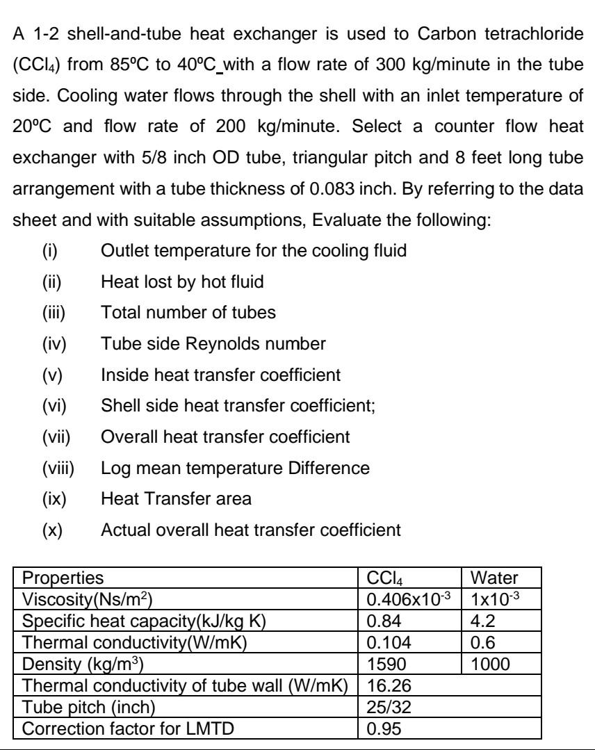Solved A 1-2 shell-and-tube heat exchanger is used to Carbon | Chegg.com