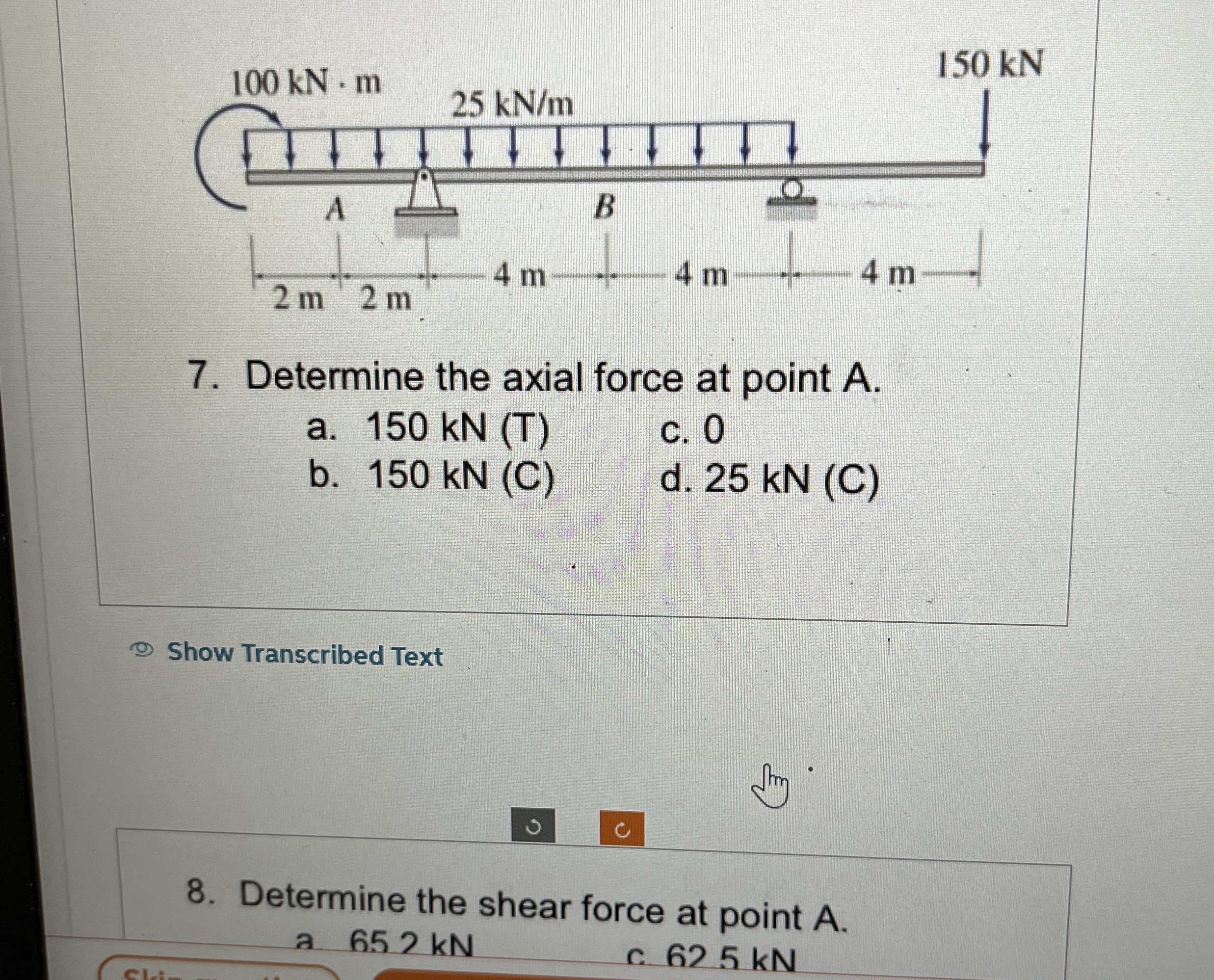 Solved Determine the axial force at point | Chegg.com
