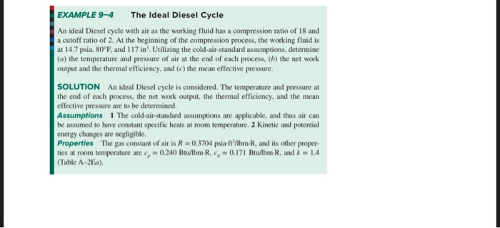Solved EXAMPLE 9-4 The Ideal Diesel Cycle An ideal Diesel | Chegg.com
