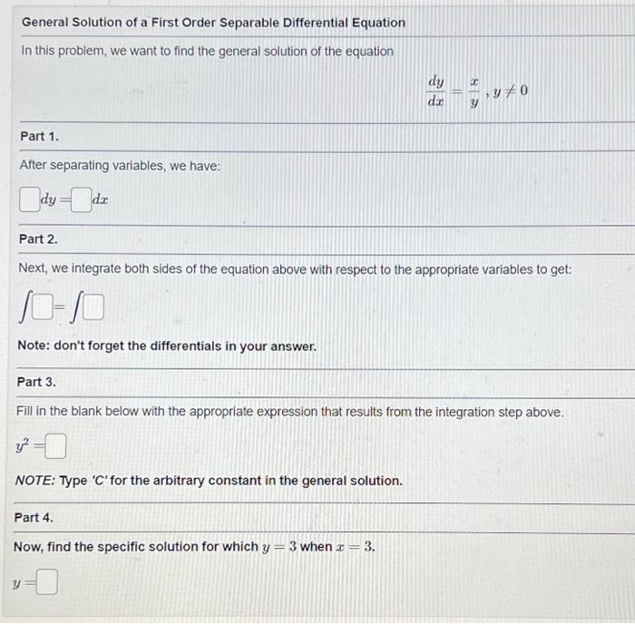 Solved General Solution Of A First Order Separable