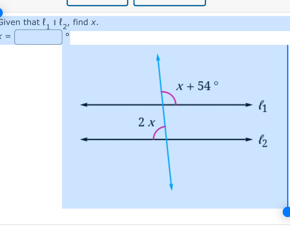 Solved Given that l1||l2, ﻿find x. ﻿Given that l1||l2, ﻿find | Chegg.com