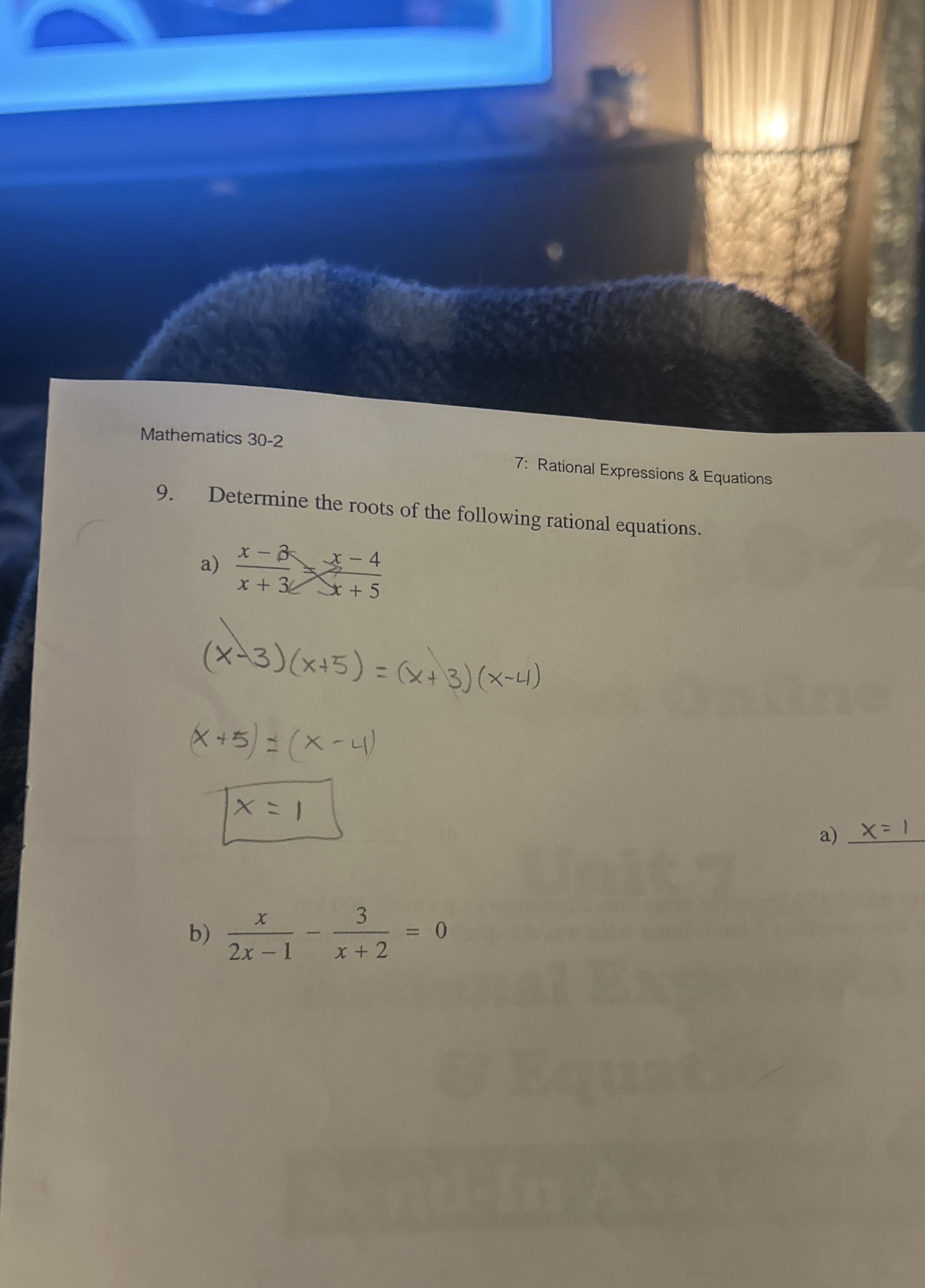 Solved Mathematics 30-27: Rational Expressions & Equations9. | Chegg.com
