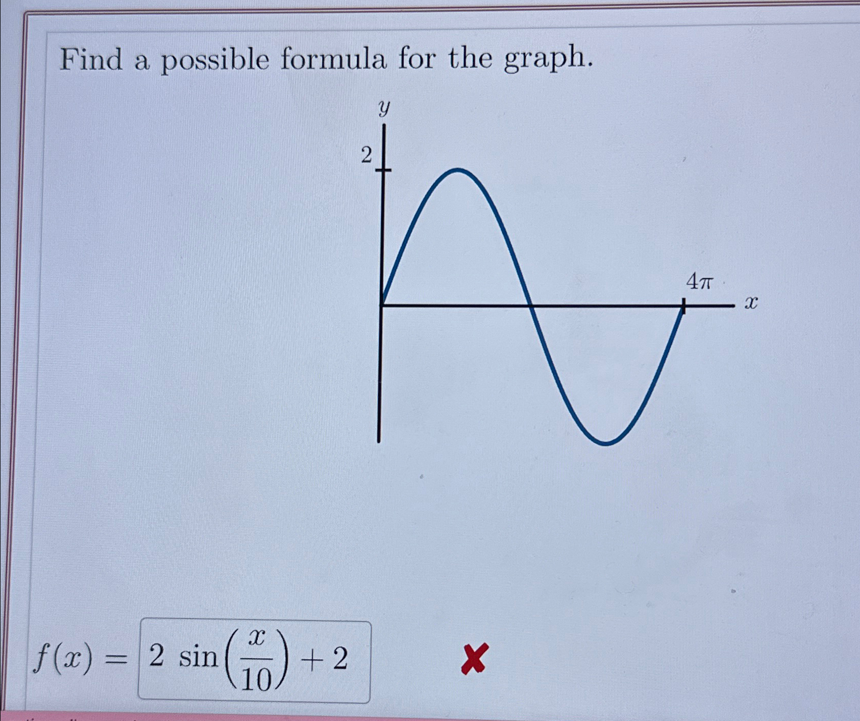 Solved Find a possible formula for the graph.f(x)= | Chegg.com