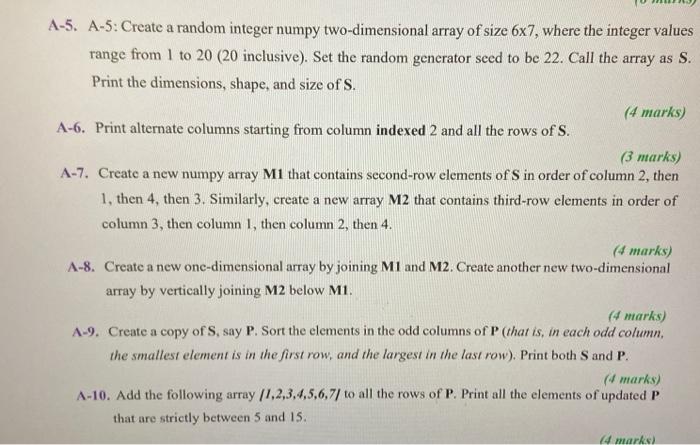 Solved 5 A 5 Create A Random Integer Numpy