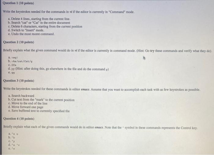 Solved Write the keystrokes needed for the commands in v if | Chegg.com