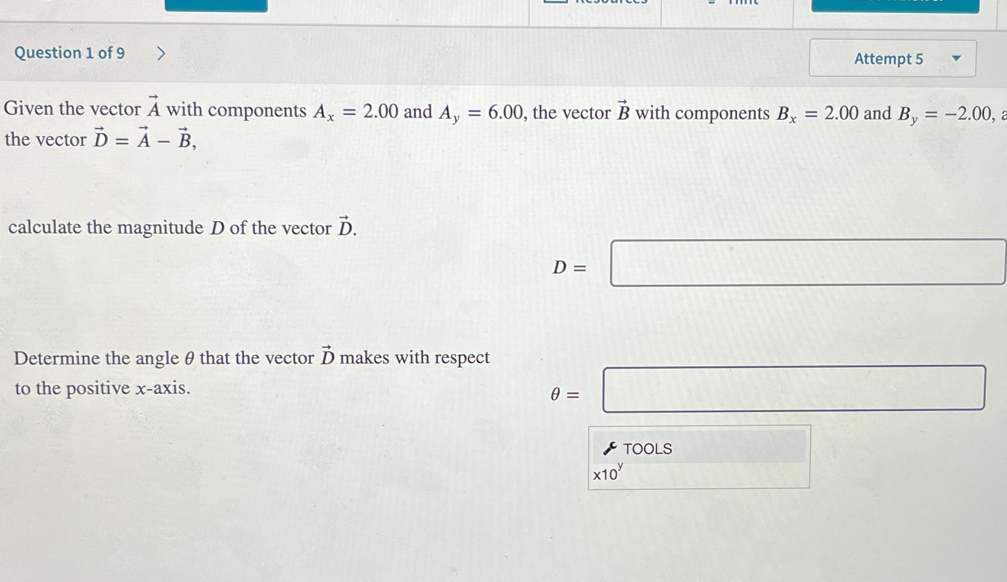 Solved Question 1 ﻿of 9Given the vector vec(A) ﻿with | Chegg.com