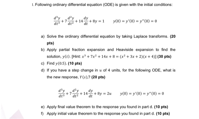 Solved 1. Following ordinary differential equation (ODE) is | Chegg.com
