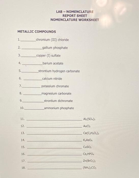 Solved LAB - NOMENCLATURE REPORT SHEET NOMENCLATURE | Chegg.com