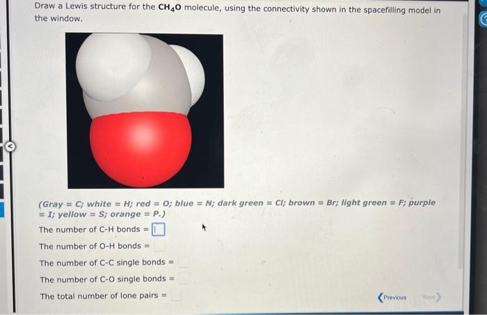 Solved Draw a Lewis structure for the CH4O molecule, using | Chegg.com